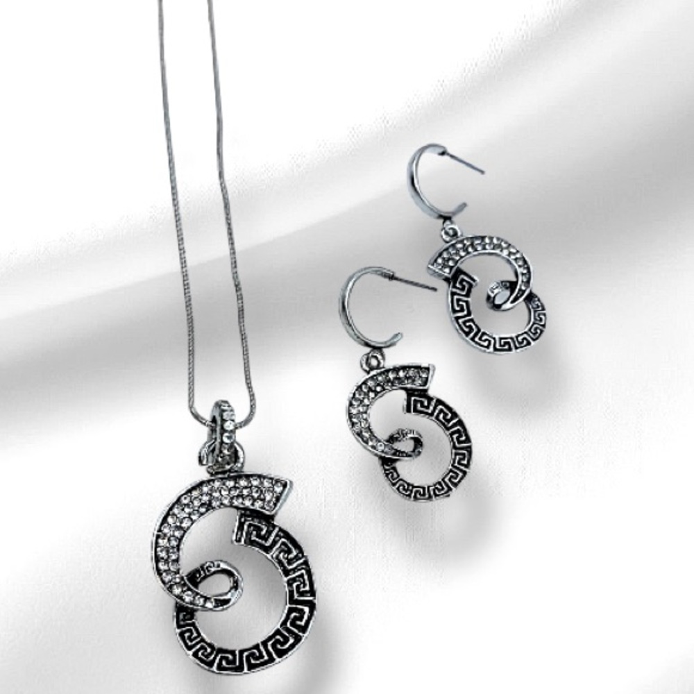 Ancient Greek Symbols With Crystals Silver Necklace S… - Gem